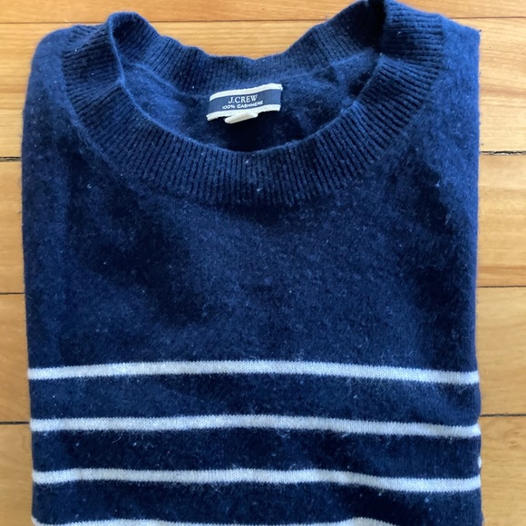 J. Crew | Sweaters | J Crew Cashmere Sweater Navywhite Stripe Small ...